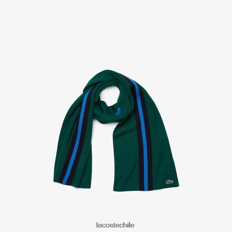 Lacoste hombres bufanda deportiva de lana a rayas verde/azul marino ...