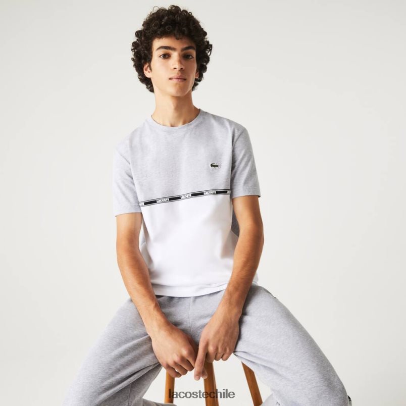 Lacoste hombres camiseta de marca gris chino/blanco ropa JVF2BL831 ...