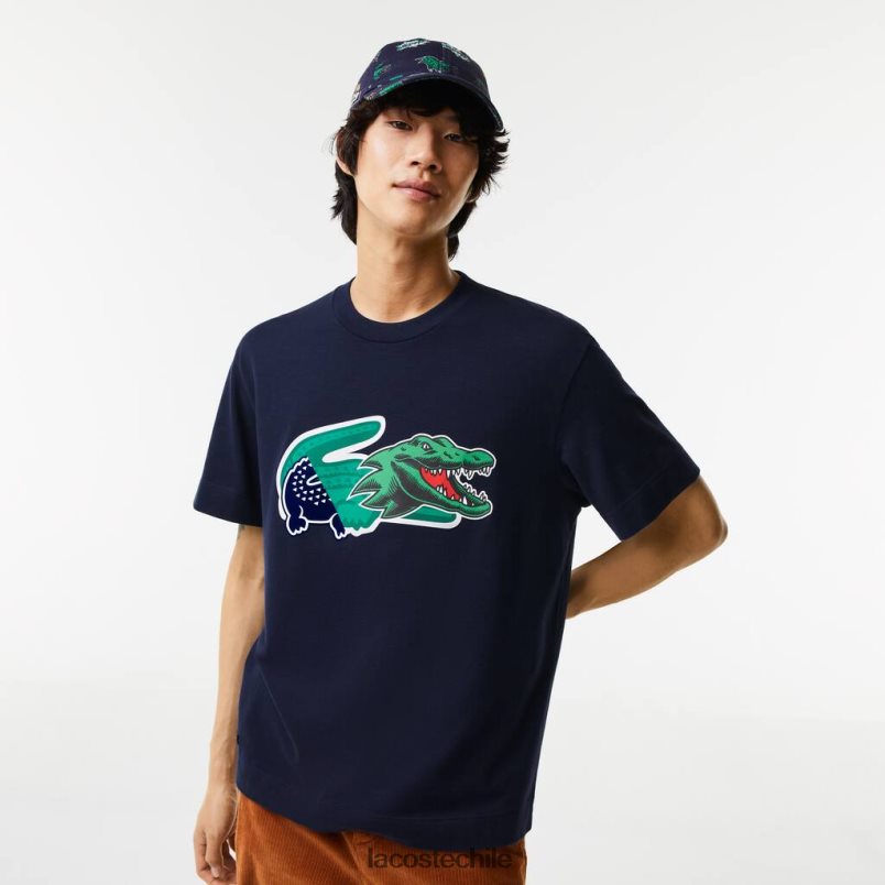 Lacoste hombres camiseta extragrande con diseño de cocodrilo Azul ...