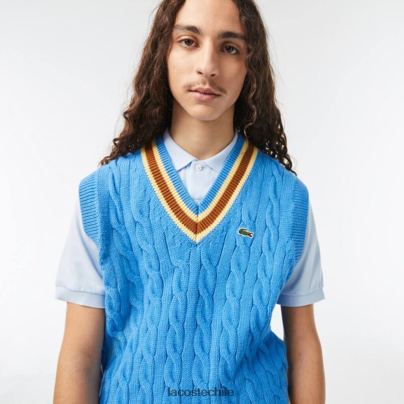 Lacoste hombres chaleco estilo suéter de lana de corte clásico azul/marrón/amarillo ropa ...