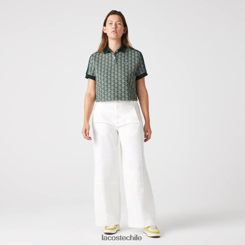 Lacoste mujer polo regular fit con estampado de monogramas verde/beige ...