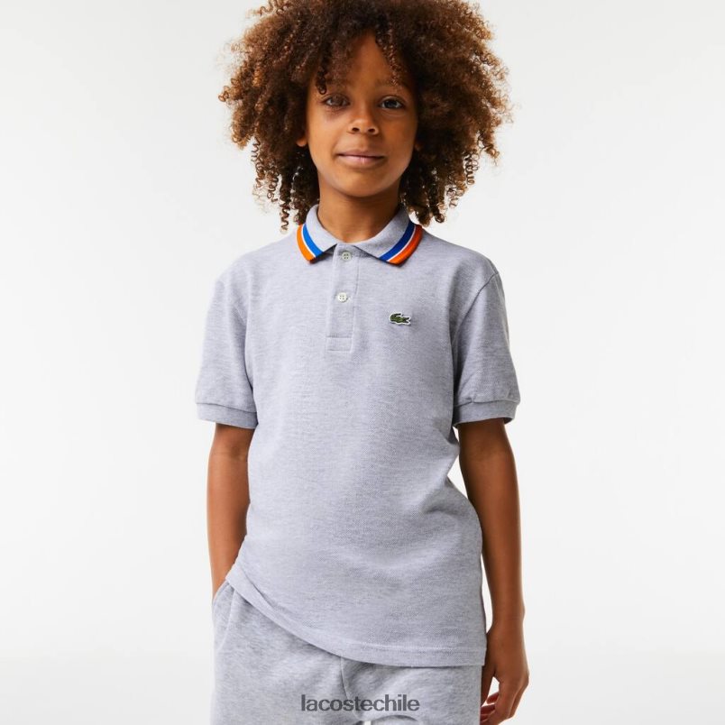 Lacoste niños polo petit piqué de algodón con cuello tricolor gris chino/blanco ropa JVF2BL2953 ...